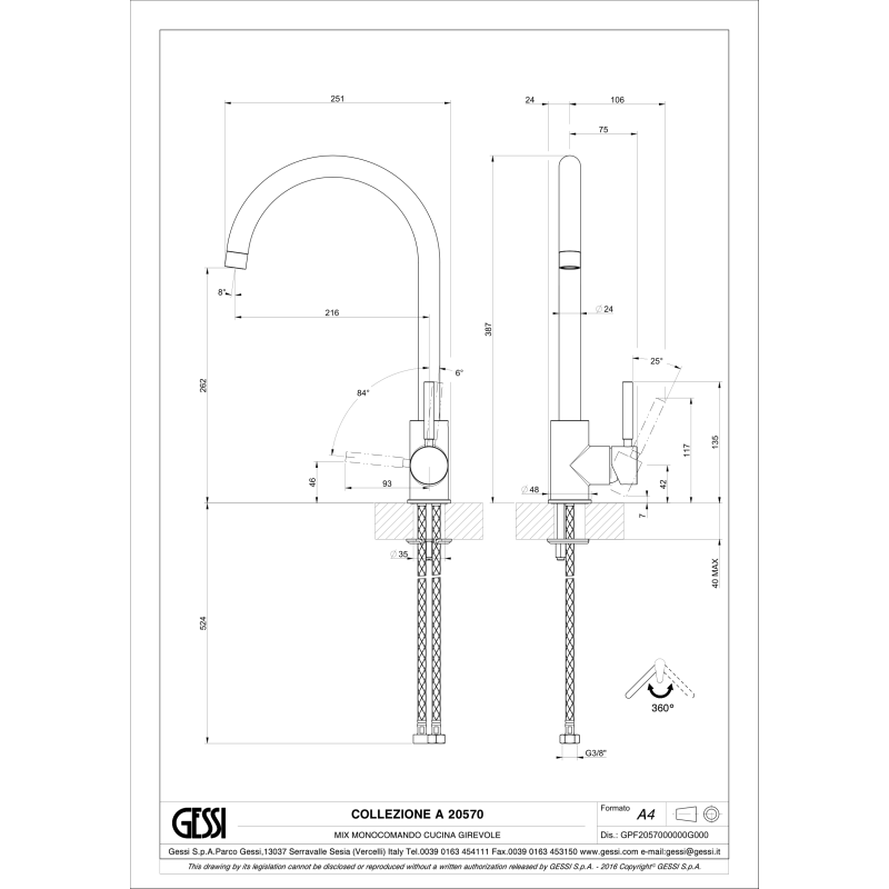 GESSI – NEUTRON Bateria jednouchwytowa z obrotową wylewką 20570.031, Chrom