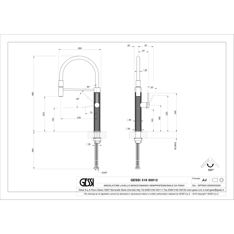 GESSI – 316 MECCANICA Bateria jednouchwytowa półprofesjonalna 60012.708 ...